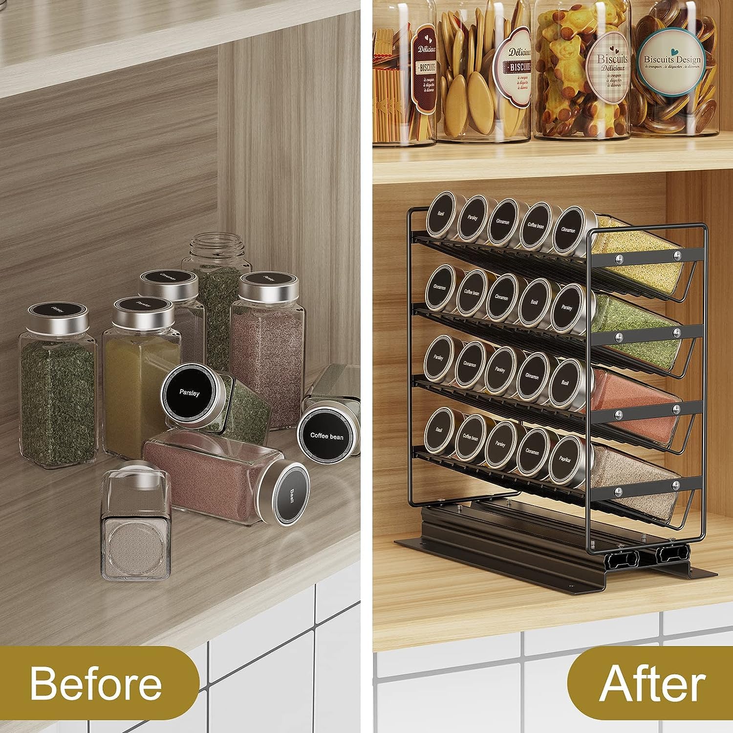 Vetacsion 4 Tier Pull Out Spice Rack Organizer for Cabinet 10 inch Wide, Detachable Double Facing, Metal