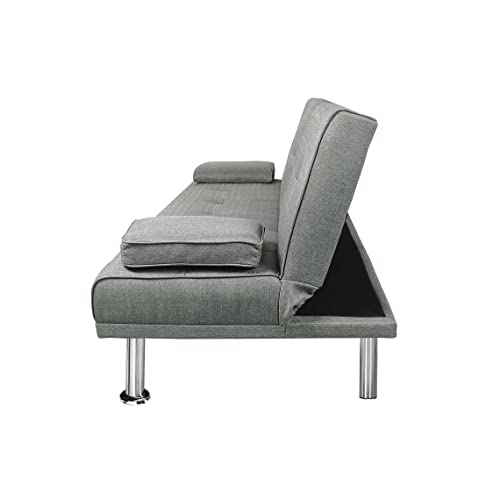 Upholstery Futon Sofa Loveseat Convertible Sleeper Couch Bed Daybed,Folding Recliner with 2 Cup Holders,Removable Soft Pillow-Top Armrest,3 Angles for Living Room Apartment Office Furniture Sets