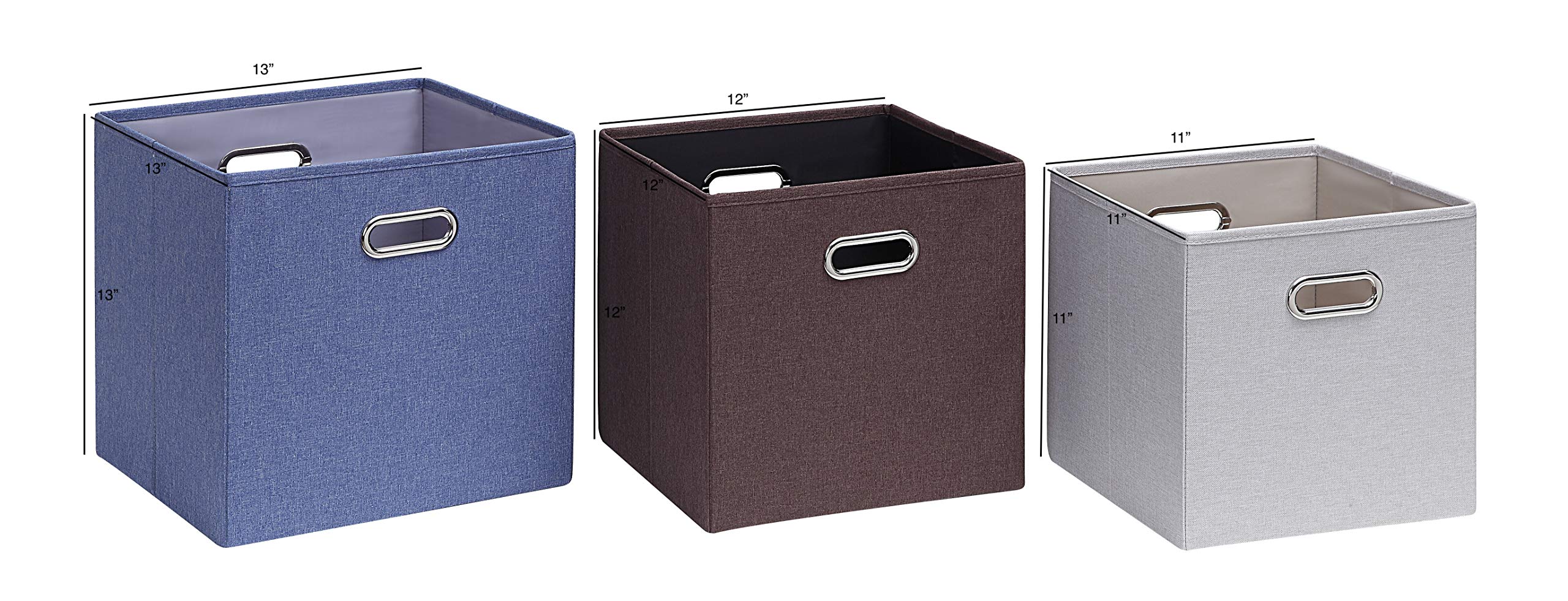 SunnyPoint Cloth Foldable Storage Basket Bin, Foldable Storage Cube Boxes Fabric Drawer with Metal Handle for Closet Shelf, Cabinet, Bookcase (12", Dark Brown)