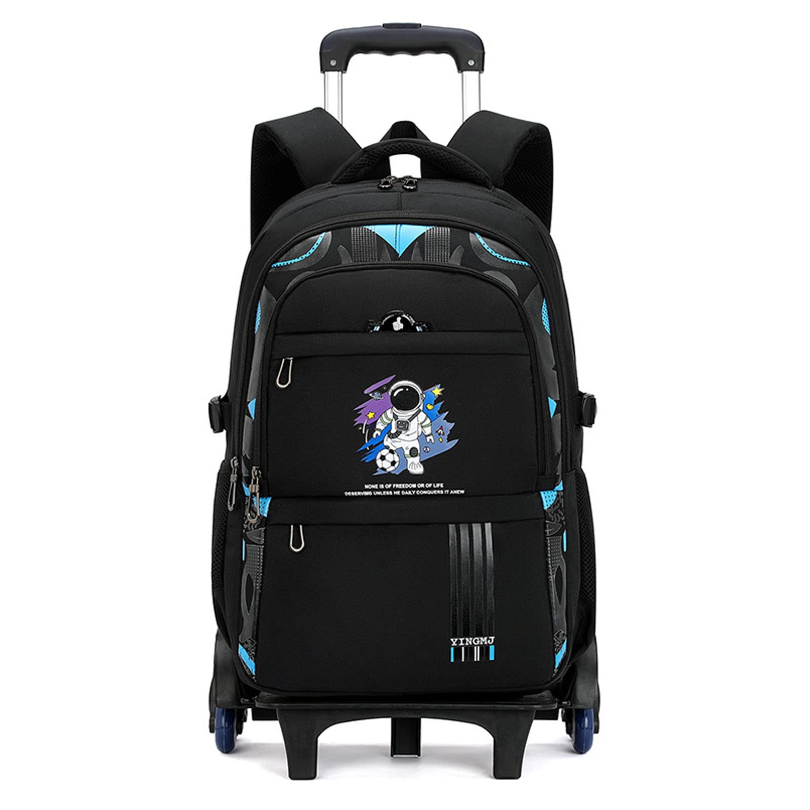 RUILIHIAO Adjustable Handle Cartoon Astronauts Rolling Backpack With Six Wheels Trolley Wheeled Lightweight Travel Luggage Suitcase School Bag (Yellow black 3)