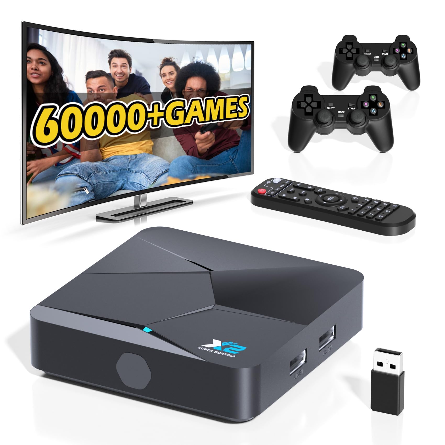 Retro Game Console Retroplay Emulator - Super Console X2 60,000+ Video Games,Emulator Console compatible 70+ Emulators,Dual System,4K UHD,BT5.0,2.4G+5G,Plug & Play Gaming Console