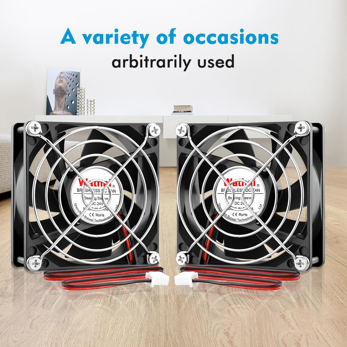 Wathai 80mm 24V DC Cooling Fan 2Pin 24Volt 80mm x 25mm Brushless 3 Inch Fan High Speed for DIY Ventilation Exhaust Projects Cooling 2 Pack