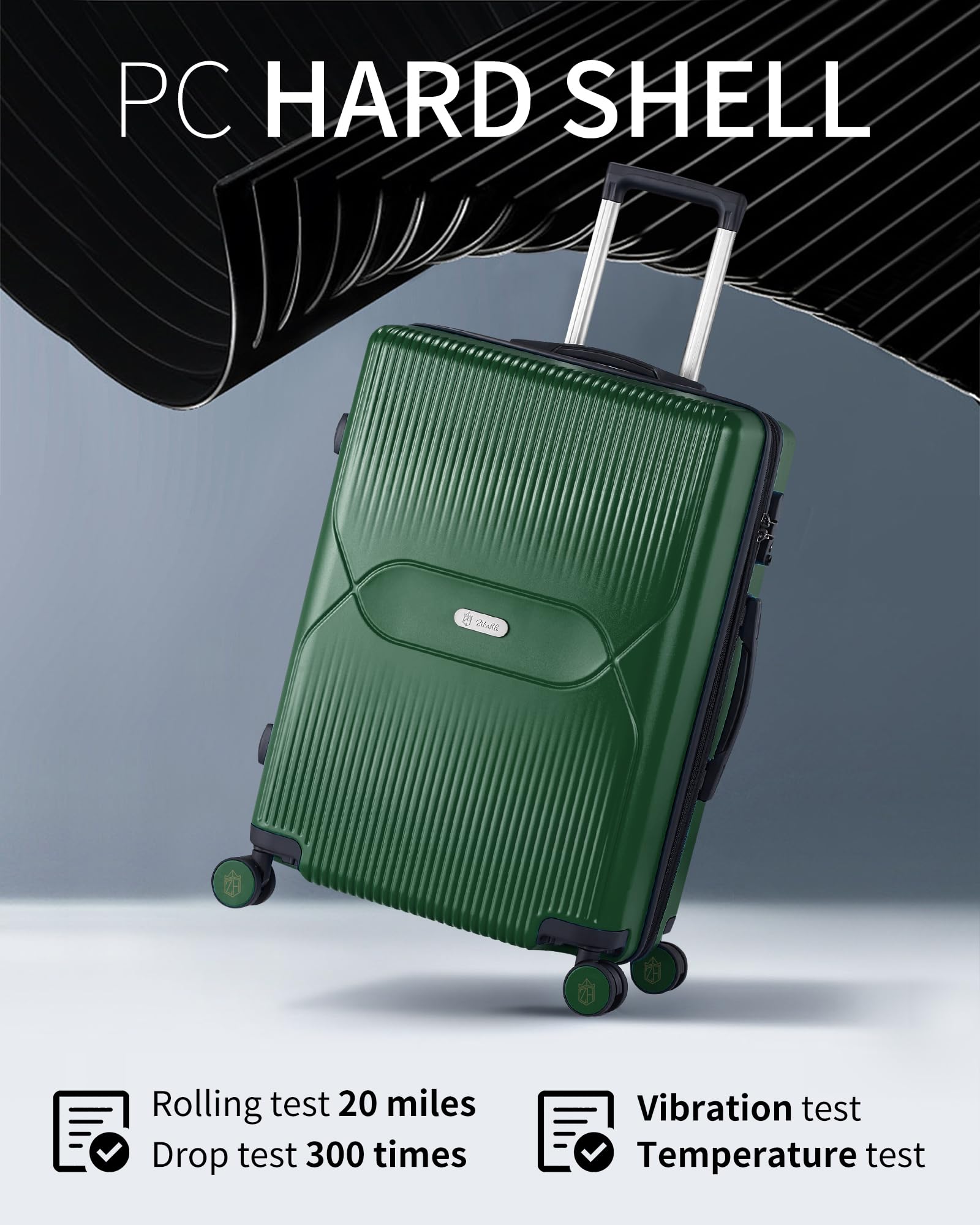 Zitahli 24 Inch Luggage, Expandable Suitcase Checked Luggage, PC Hard Case Luggage with TSA Lock Spinner Wheels YKK Zippers (Dark Green)