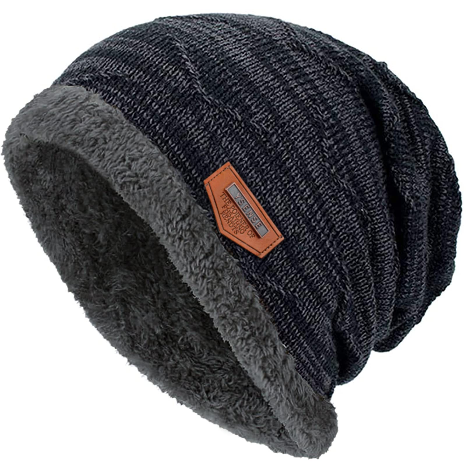 YSense Mens Winter Hats Warm Slouchy Beanie Oversized Baggy Hat Fleece Lined Knit Skull Cap Black