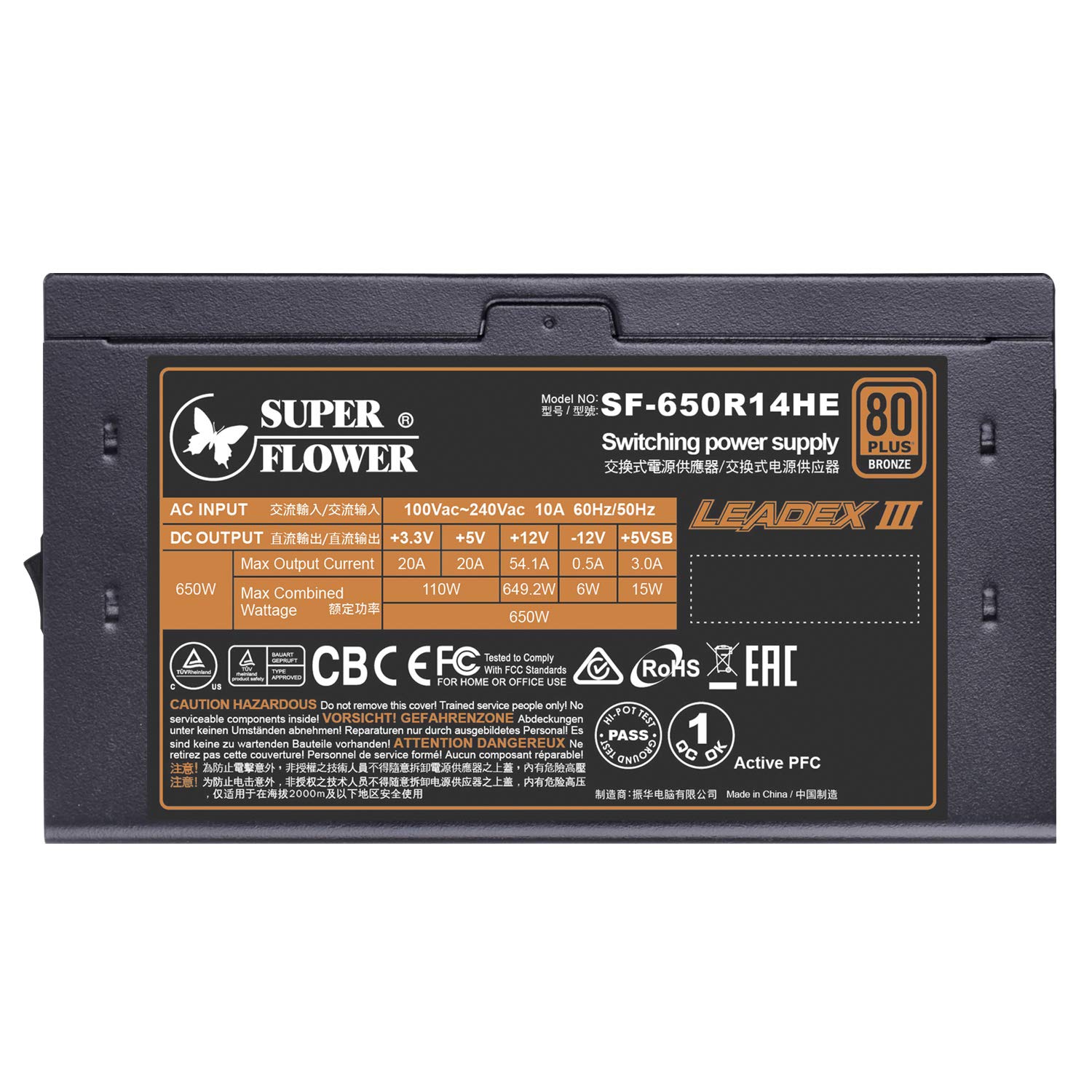 Super Flower Leadex III Bronze PRO 650W 80+ Bronze, ECO Fanless & Silent Mode, Full Modular Power Supply, Fluid Dynamic Bearing Fan, SF-650R14HE
