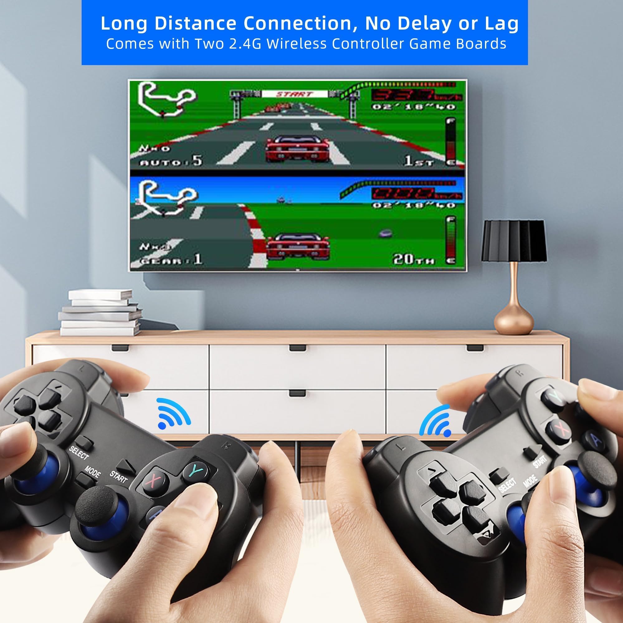 Retro Game Stick, FNKTQL Wireless Retro Game Console Built in 10000+ Games, 9 Emulators, Plug and Play Video Game Stick 4K HDMI Output with 2.4GHz Wireless Controllers (64G)