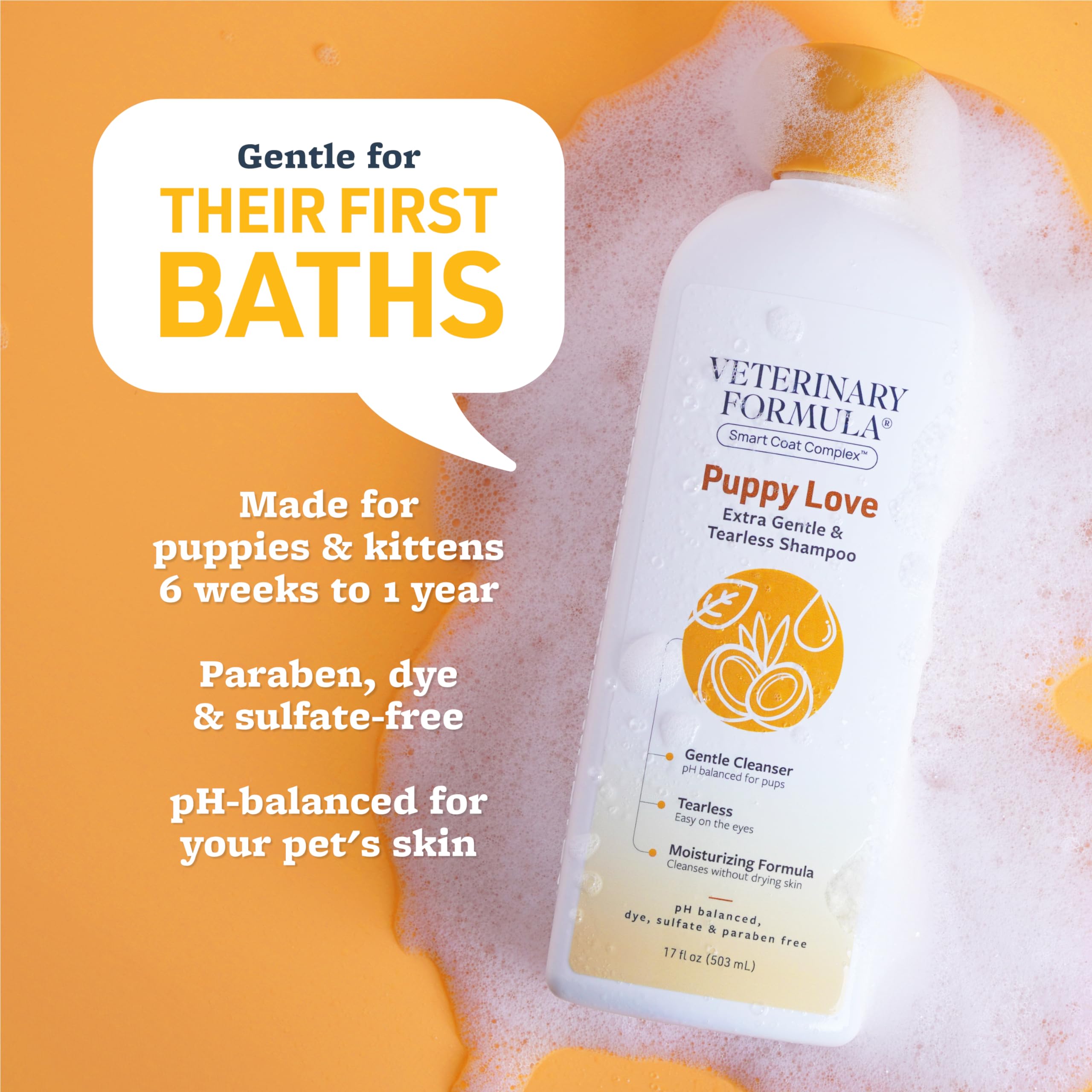 Veterinary Formula Smart Coat Complex Puppy Love Extra Gentle Tearless Shampoo, 17 Fl oz β For Pups Over 6 Weeks β With Fresh Scent, Long-Lasting Clean β Won't Dry Out Delicate Skin
