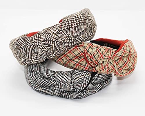 YETASI Brown Women's Headbands - Non-Slip Plaid Knotted Headband with Unique Top Knot Design