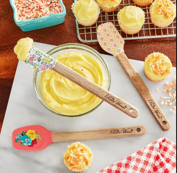 The Pioneer Woman 3-Piece Mini Spatulas with Acacia Wood Handles Set, Floral