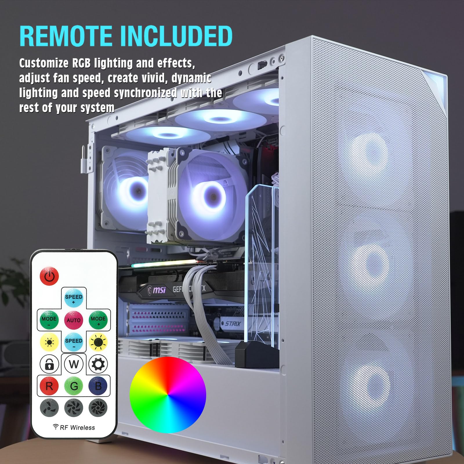 Vetroo 3-Pack Computer Case Fans 120mm Address RGB & PWM Cooling Fans High Performance with Controller Hub - White
