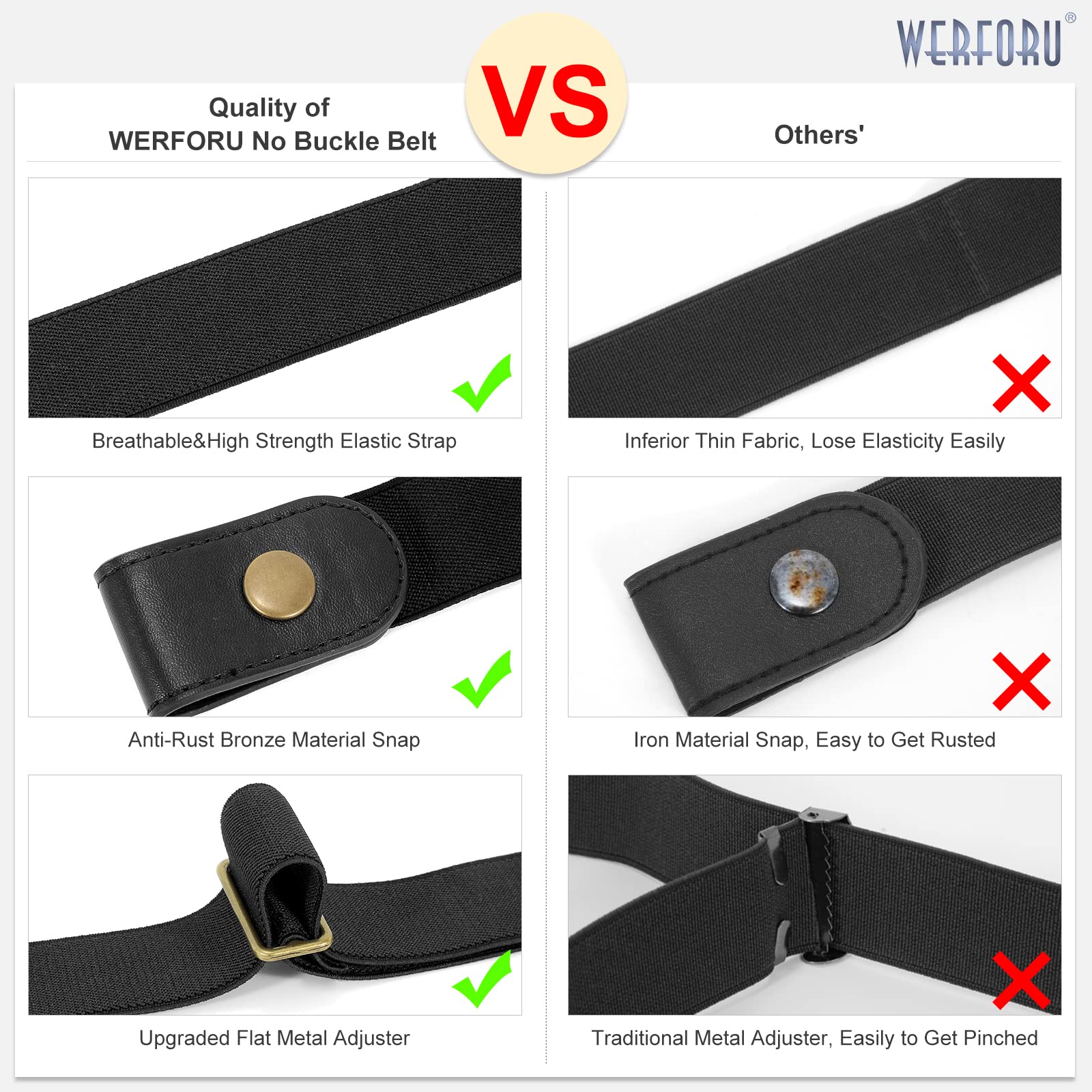 WERFORU No Buckle Stretch Belt For Women Men Elastic Waist Belt Up to 72 Inch for Jeans Pants