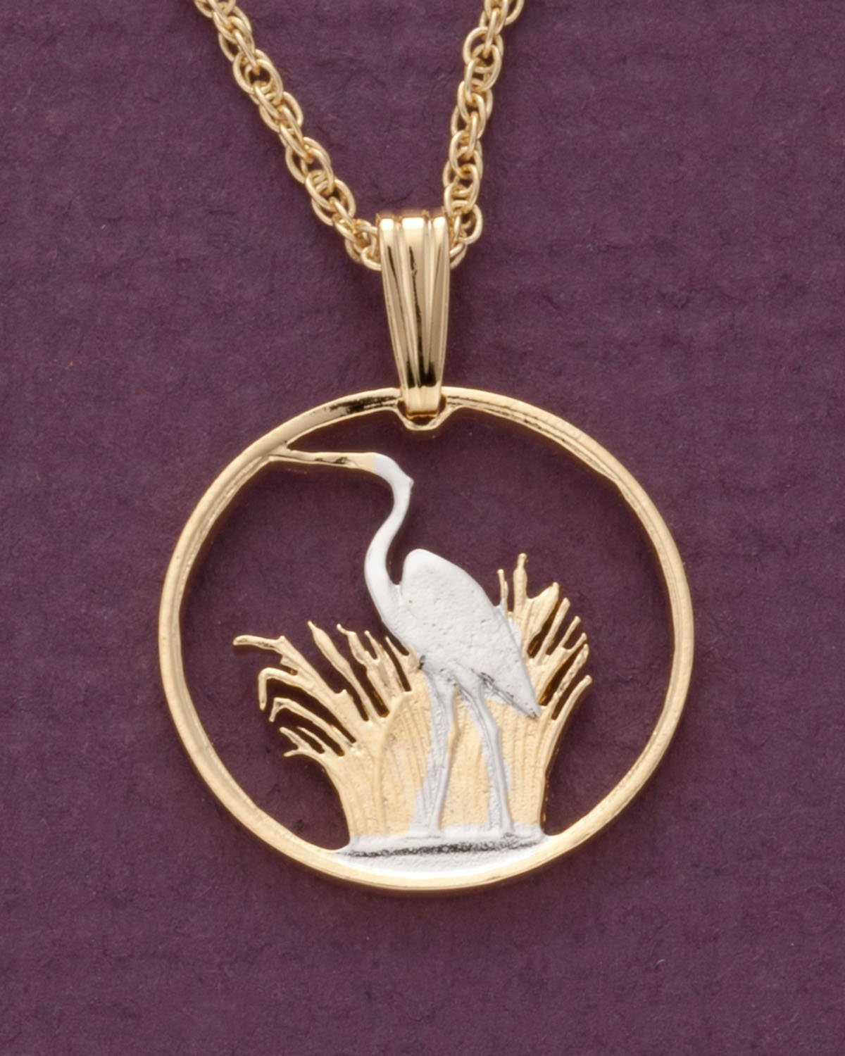 The Difference World Coin Jewelry Heron Pendant & Necklace, Malawi Five Tambala Hand Cut
