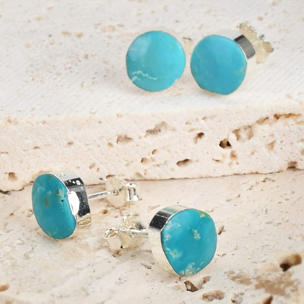 ZENGORI 1 Pair 925 Sterling Silver Natural Freeform Turquoise Stud Earrings Women Jewelry SS043