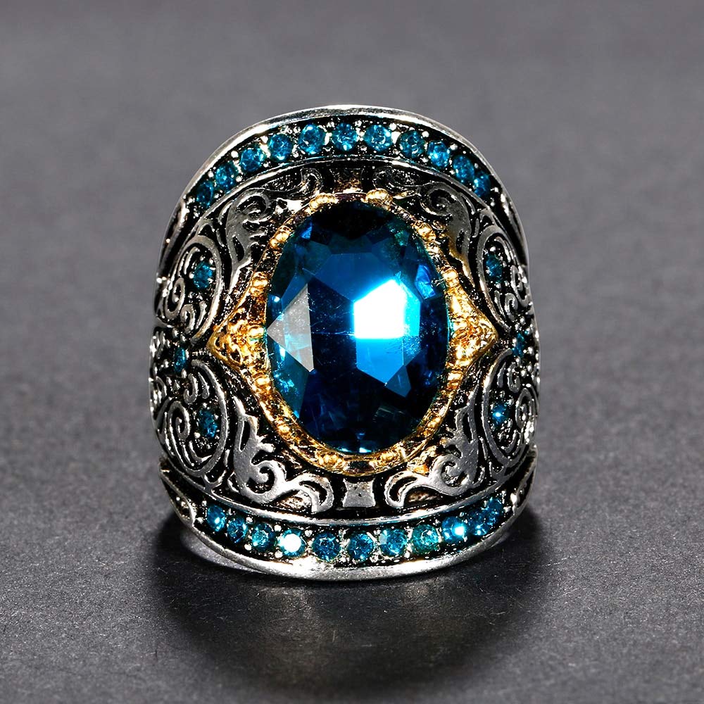 Vintage Peacock Blue Gemstone Ring Jewelry Gift for Women (6)