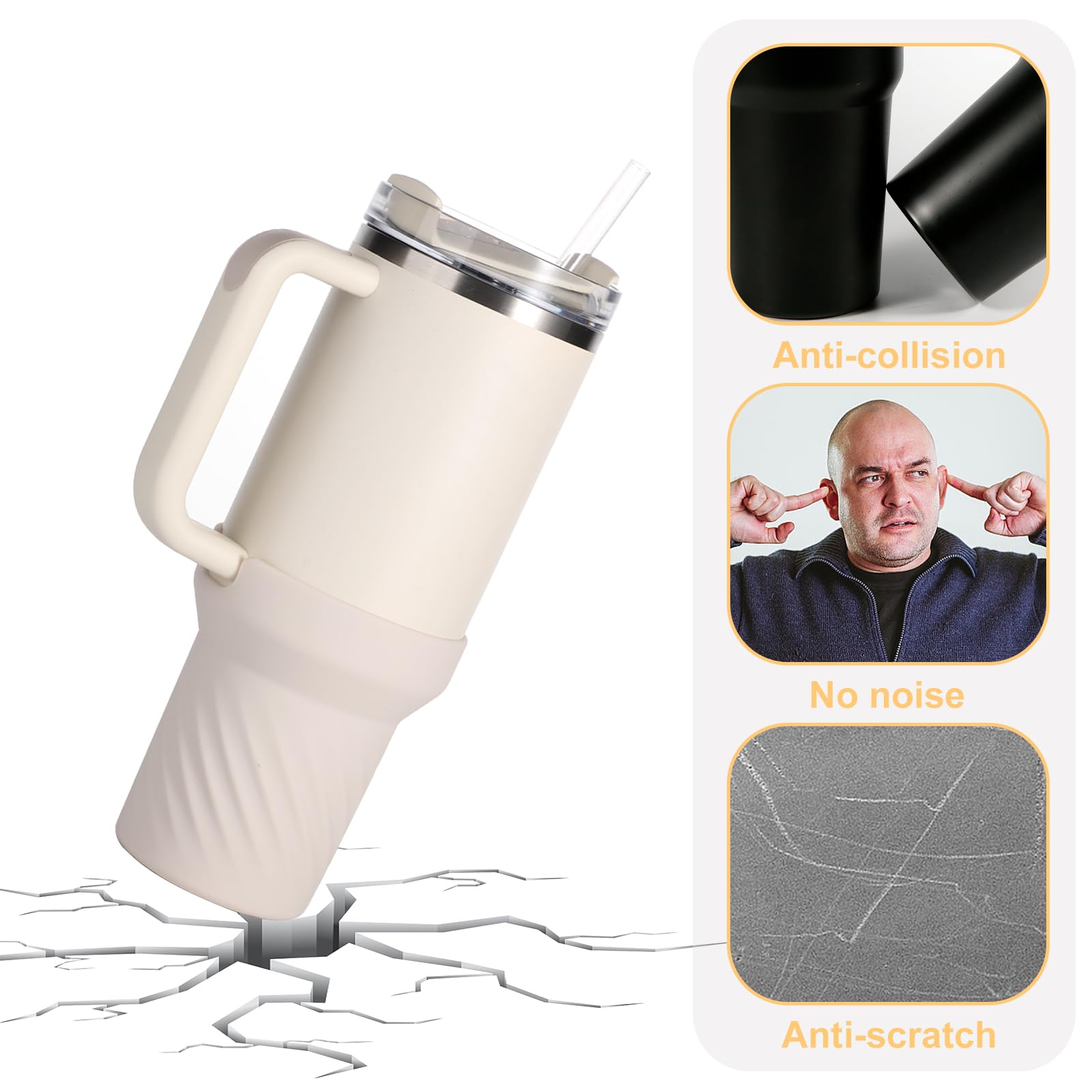 Silicone Boot Sleeve for Stanley Cup 40 oz, Silicone Cup protector Protective Water Bottle Bottom Bumper Cover for Stanley Tumbler (Beige)