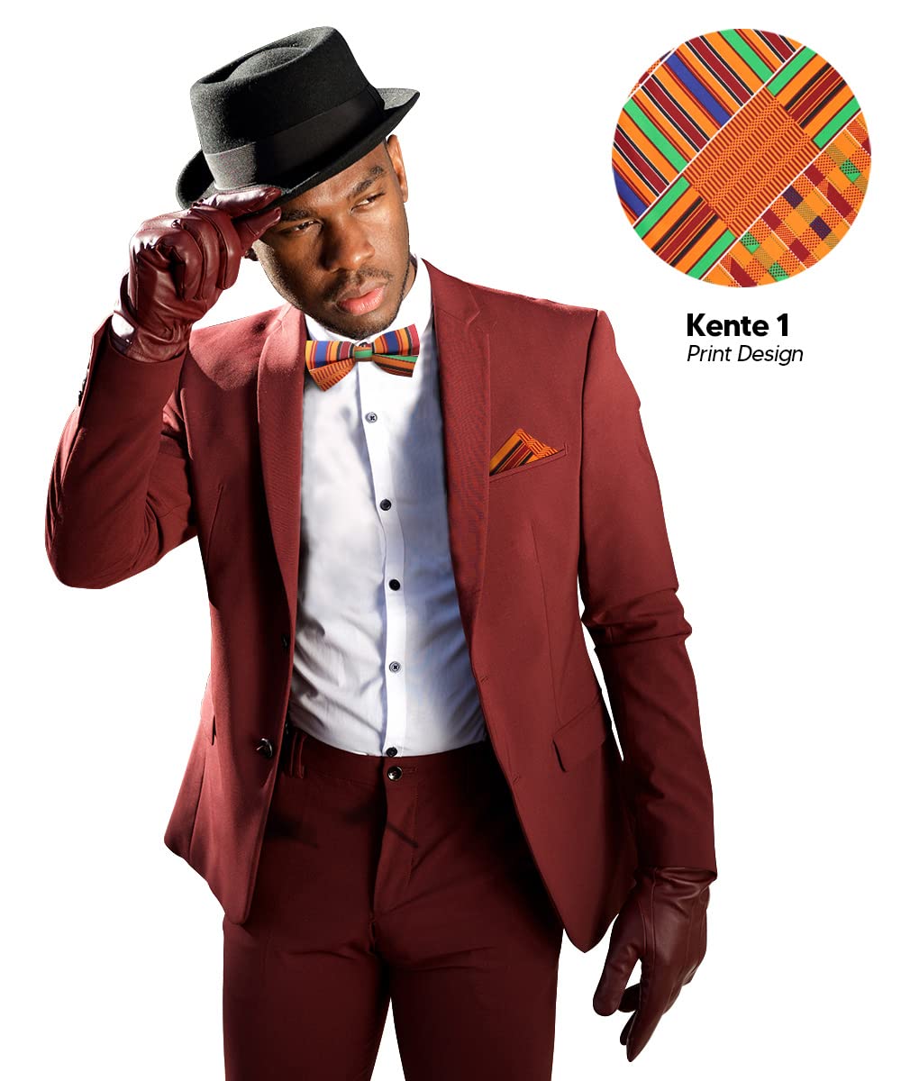 Vittorio Farina Premium African Kente Pre-Tied Bow Ties & Pocket Square Set for Men (Kente #1)