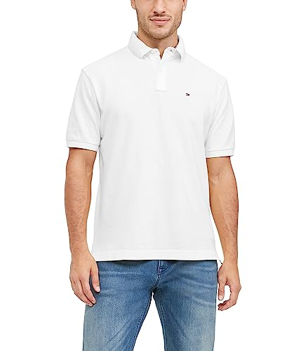 Tommy Hilfiger Men's Short Sleeve Polo Shirt in Classic Fit, White, Medium