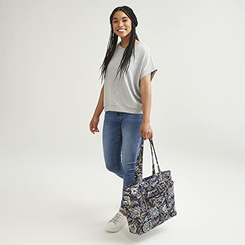 Vera Bradley Women's Cotton Deluxe Vera Tote Bag, Fresh-Cut Floral Green, One Size