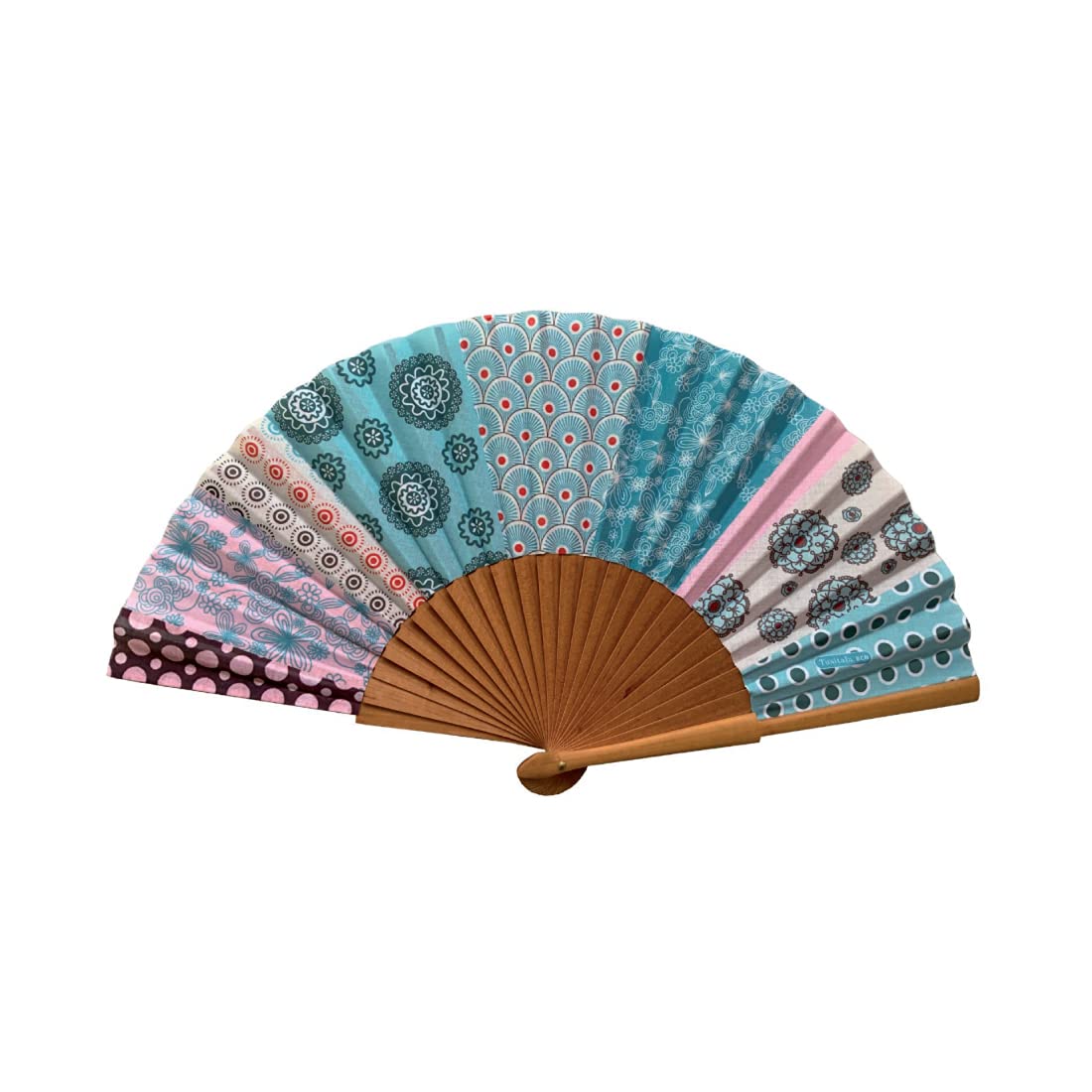 Tusitala Barcelona - Eastern Hand Fan | Handcrafted Spanish Hand Fan | Cotton Fabric and Wood | Includes Protective Jute Cotton Bag | Authentic Gift | 23cm - 9β.
