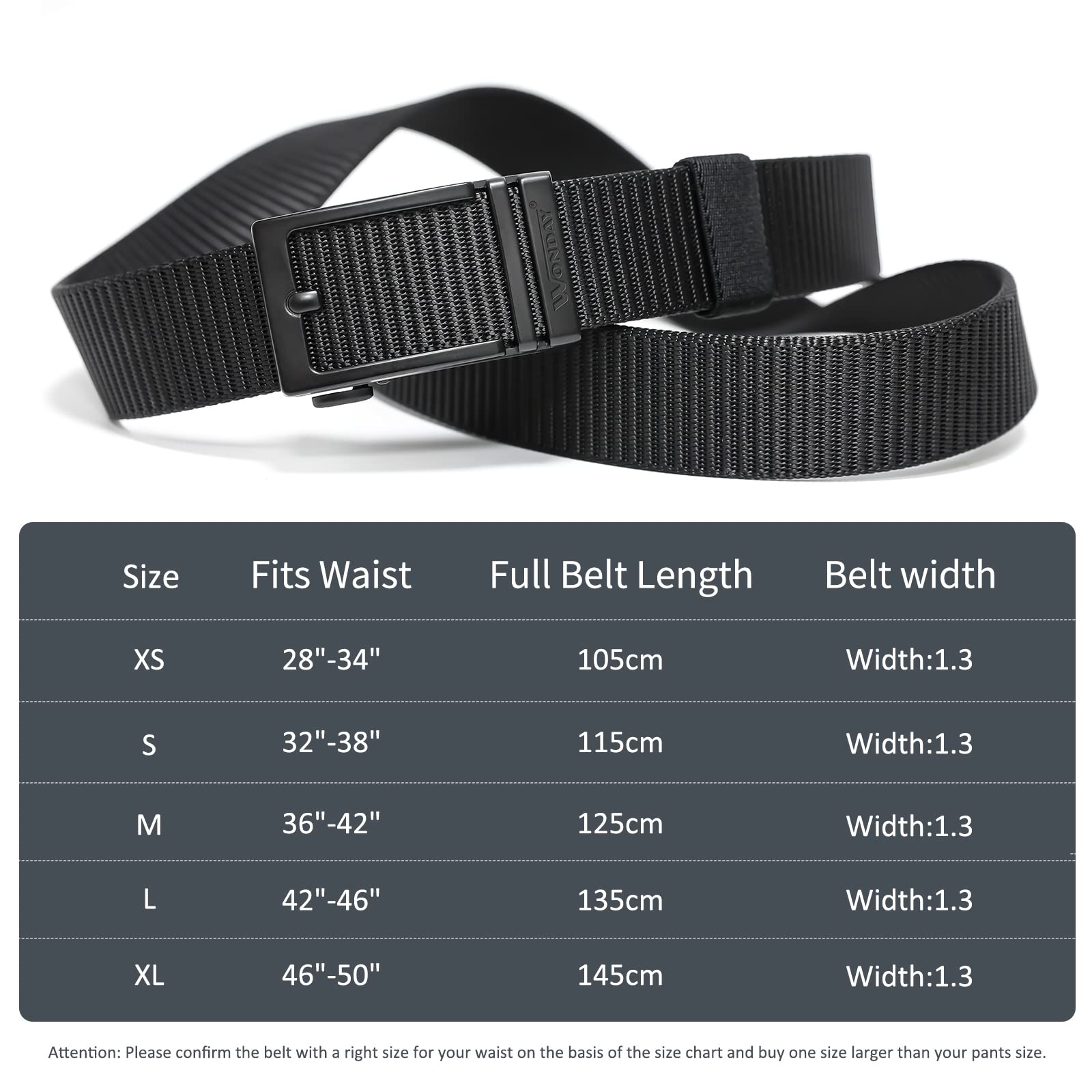 WONDAY Men's Nylon Ratchet Belt, Adjustable Golf Web Casual Durable Jeans Belt With Automatic Slide Buckle