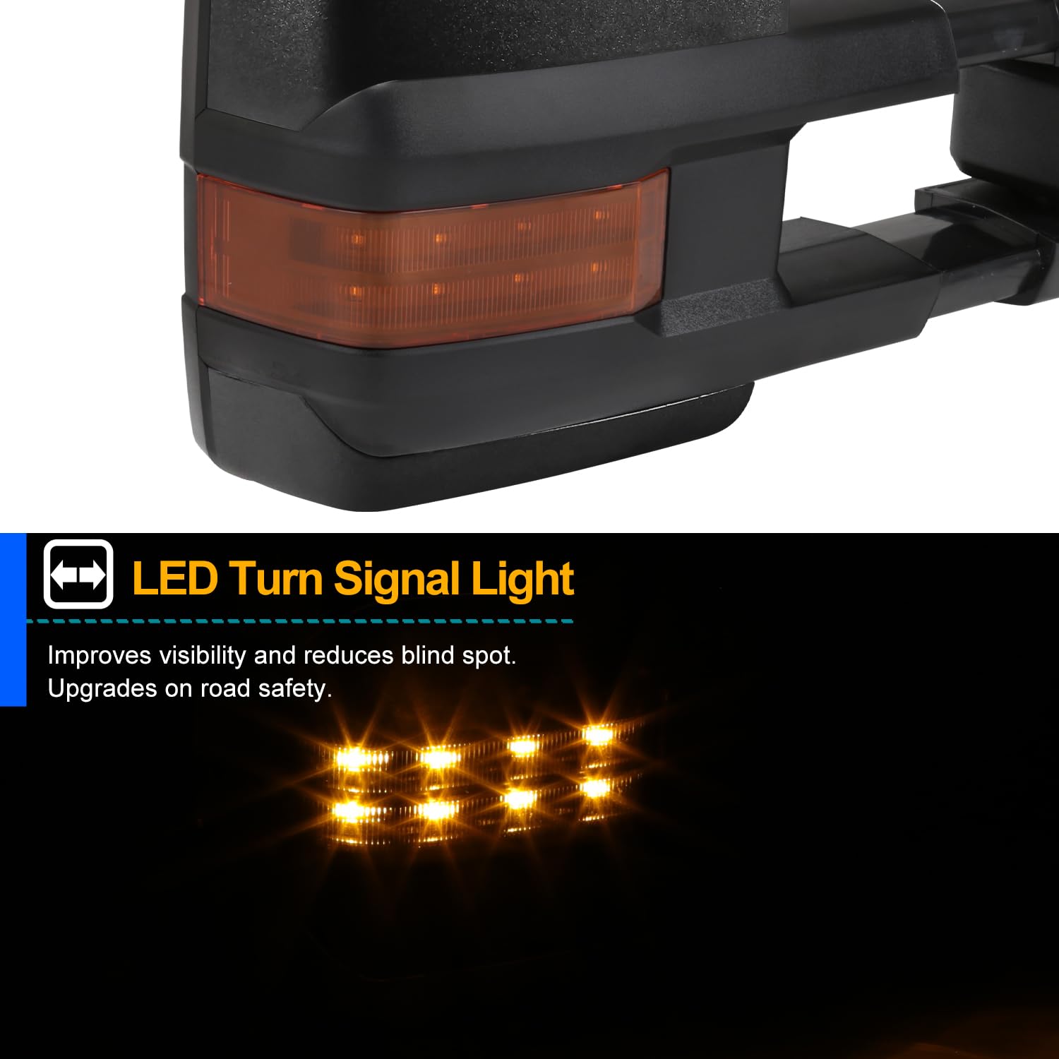 Spec-D Tuning Black Power Heated BSM Tow Mirrors w/Amber LED Signals Compatible with 2007-2021 Toyota Tundra, 2008-2017 Toyota Sequoia