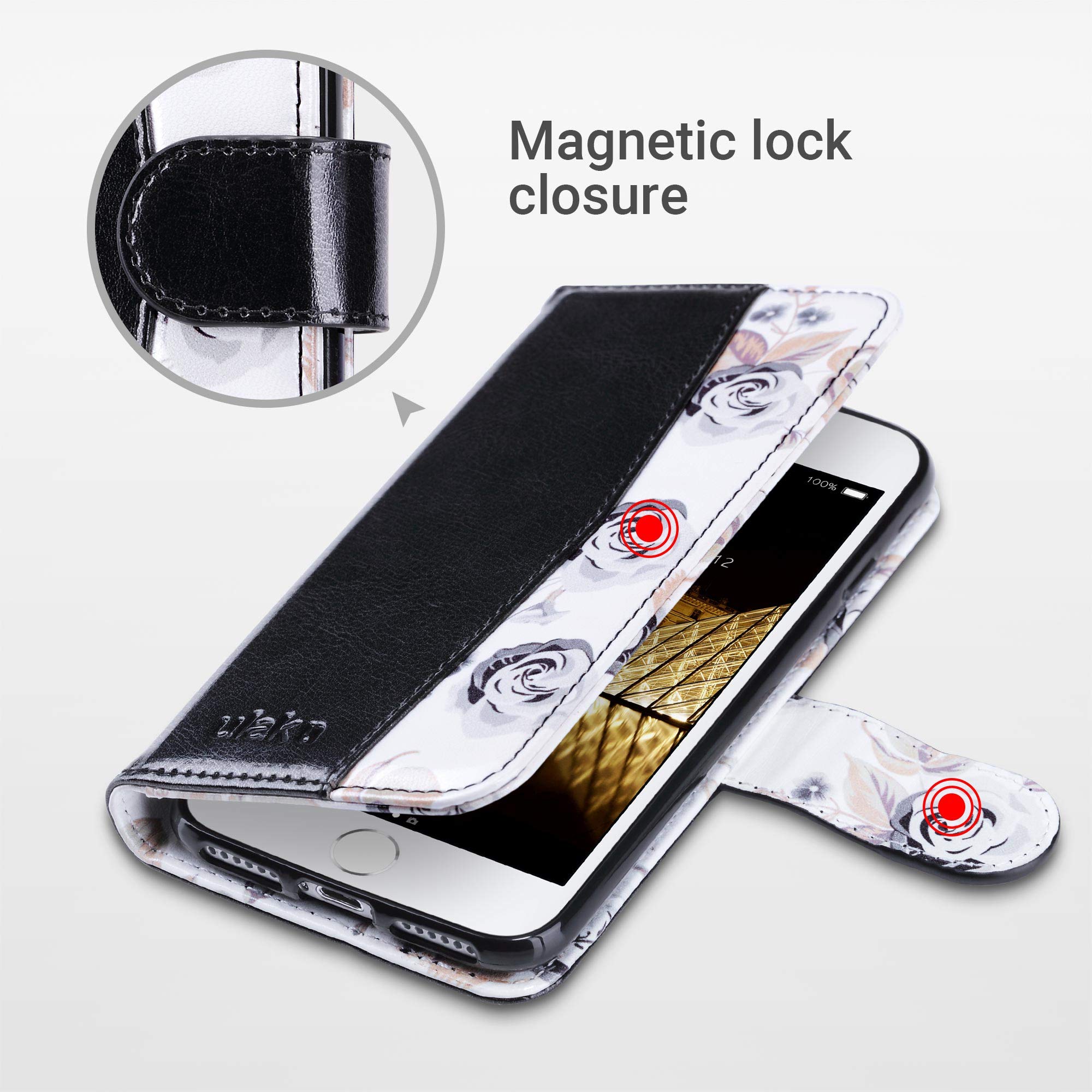 ULAK Case for iPhone SE 3 Wallet 2022, iPhone 8 Wallet, iPhone SE Wallet 2020, iPhone 7 Flip Case, PU Leather Kickstand Card Holder Protective Cover for iPhone 7/8/iPhone SE 2nd 3rd Gen, Dinosaur