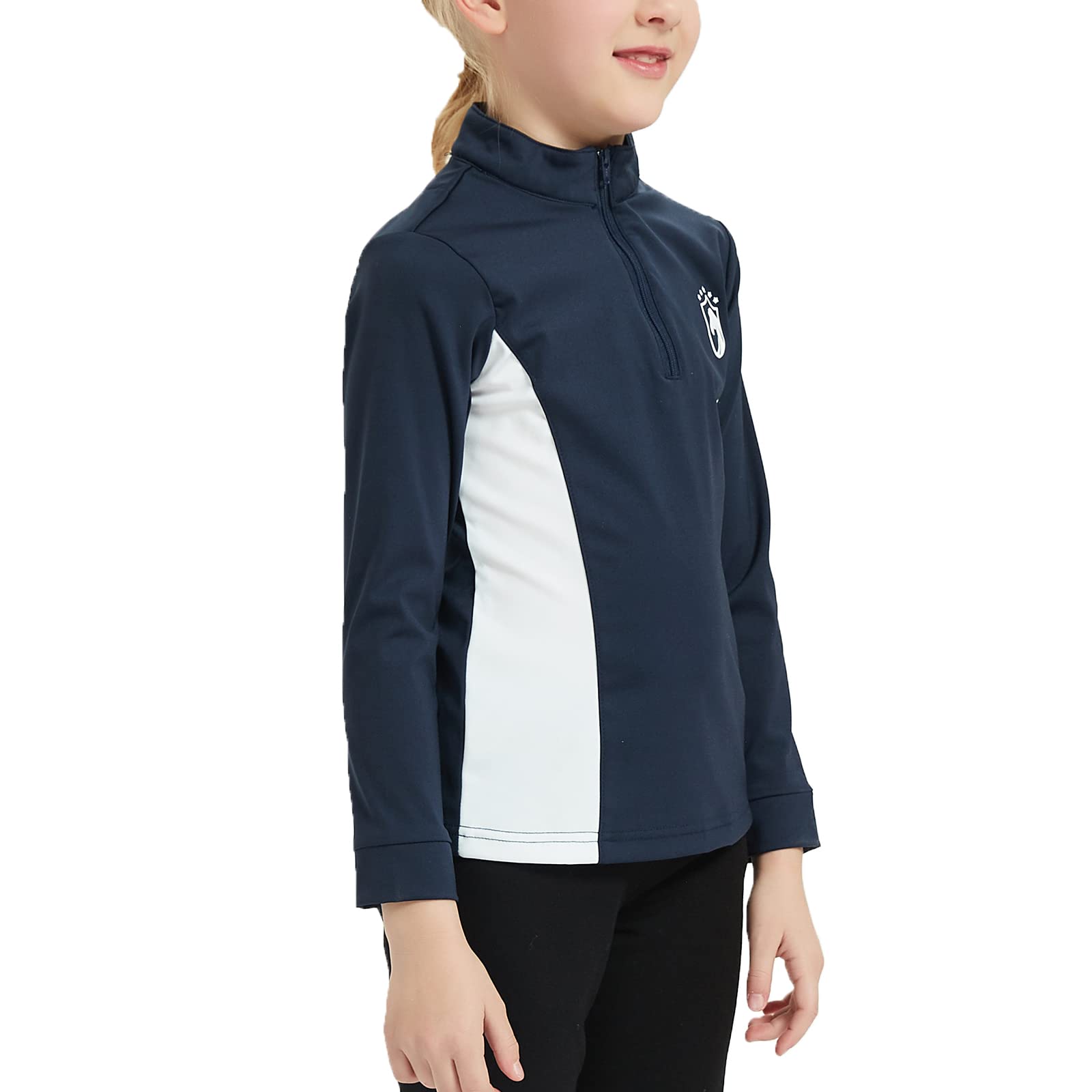 TrustRider Kid's Ventilated Technical Long Sleeve Riding Sport Shirt with Ice Fil Lite (DarkBlue, L)