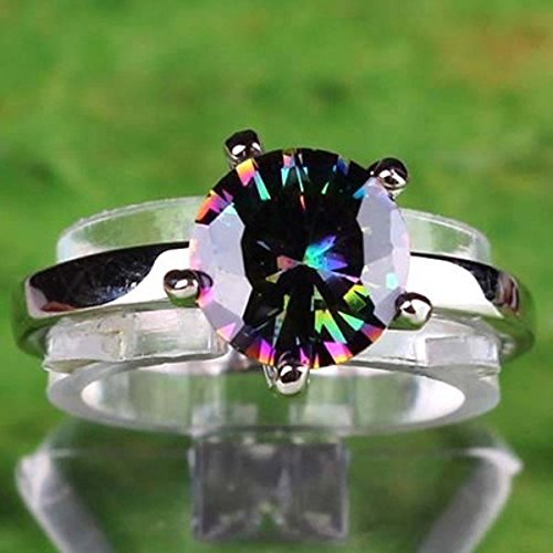 Psiroy 925 Sterling Silver Created Rainbow Topaz Filled Solitaire Engagement Ring Size 13