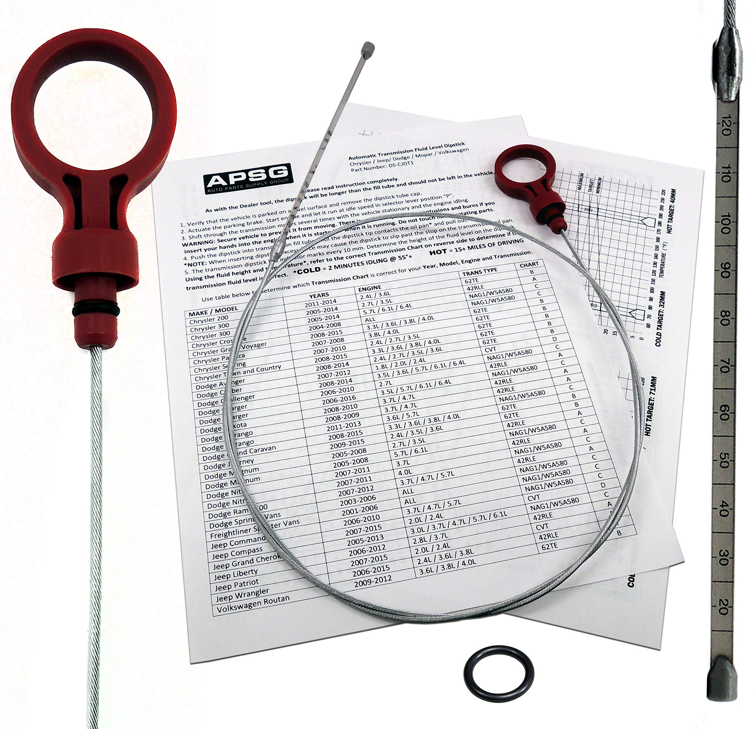 Transmission Fluid Dipstick - Tool - | Compatible with Chrysler Jeep Dodge VW Vehicles. | W/Instructions + Cap O-Ring | Automatic Trans: 8863B, 9336,42RLE, NAG1, 62TE 2.7 3.5 3.6 3.7 5.7 6.1 6.4