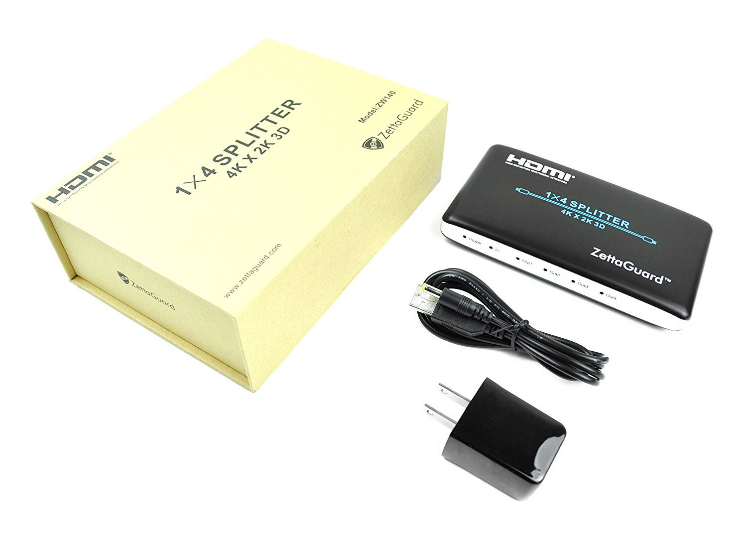 Zettaguard 1 x 4 HDMI Splitter 1 Input 4 Output Digital 1X4 Splitters with Full HD 4K x 2K, 3840 × 2160, 3D Support (ZW140)