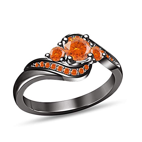 TVS-JEWELS 925 Sterling Silver Round Cut Orange Sapphire Women's 2-pcs Bridal Engagement Ring Set (9)