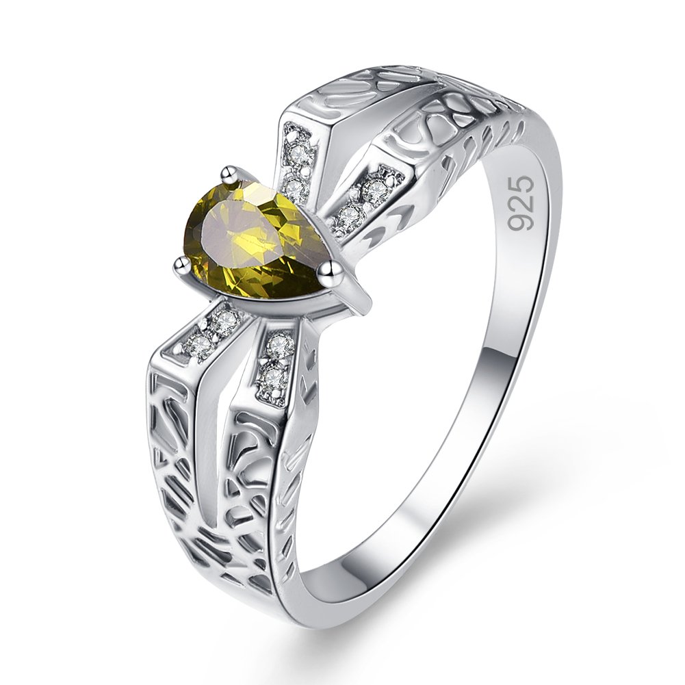 Psiroy 925 Sterling Silver Plated Pear Created Peridot Filled Split Shank Band Ring Size 8