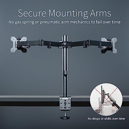 VIVO Dual Monitor Desk Mount, Heavy Duty Fully Adjustable Steel Stand, Holds 2 Computer Screens up to 30 inches and Max 22lbs Each, Black, STAND-V002