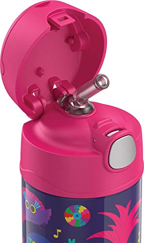 THERMOS FUNTAINER 12 Ounce Stainless Steel Vacuum Insulated Kids Straw Bottle, Trolls