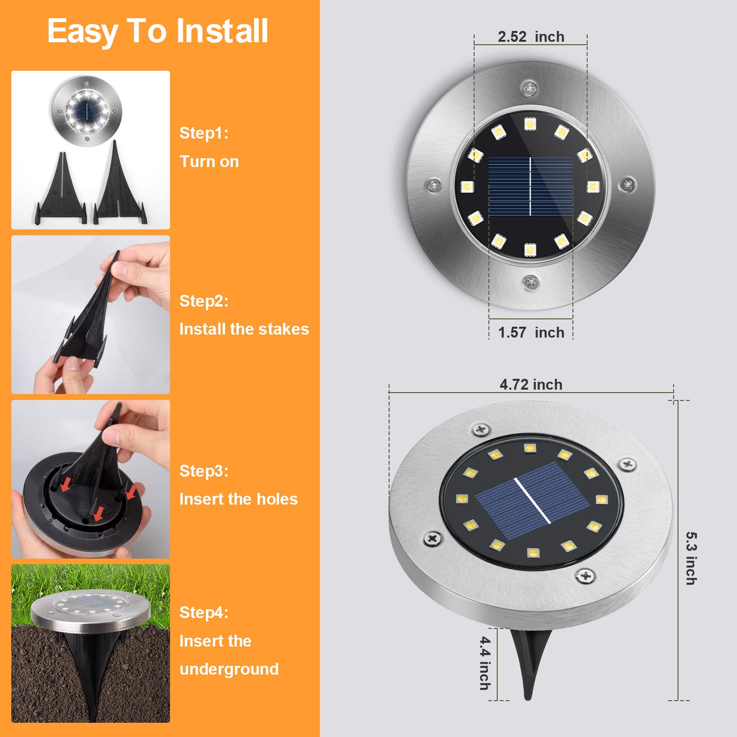 Solar Ground Lights Outdoor 8 Pack -12 LED Solar Powered Disk Lights IP65 Waterproof for Landscape Lighting, Brightright Garden Flat Solar Lights for Lawn Pathway Yard Deck Driveway Walkway (White)
