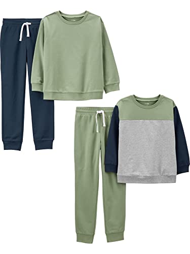 Simple Joys by Carter's Baby and Toddler Boys' 4-Piece Sweatshirt Set, Olive/Grey, 5T