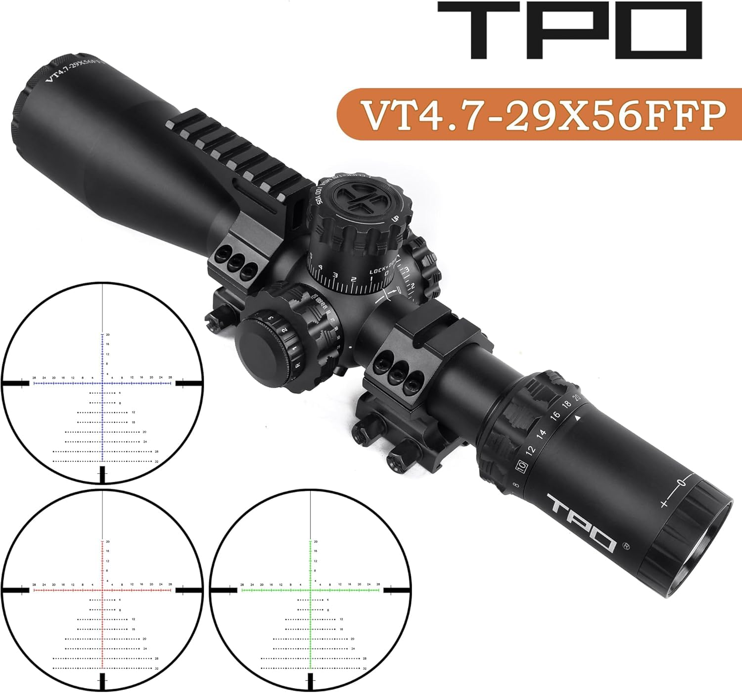 Sniper VT4.7-29X56FFP 35mm Tube First Focal Plane Rifle Scope, Side Parallax Adjustment