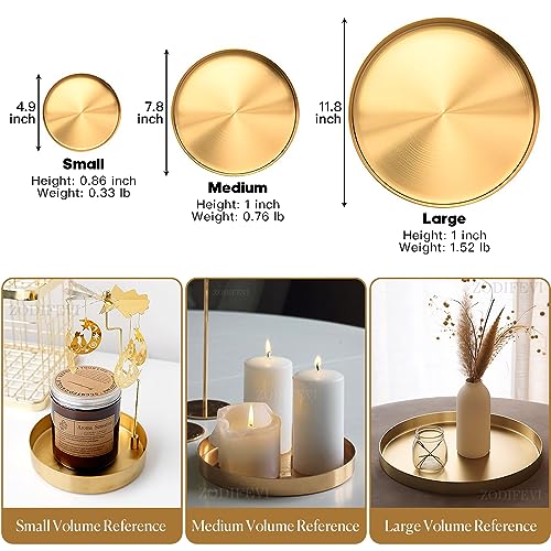 ZODIFEVI Gold Round Trays, 12 Inch Large Round Gold Serving Tray, Gold Tray Decorative, Gold Serving Tray, Decorative Tray for Jewelry, Makeup, Candle, Toiletry, Kitchen Tableware, Bar, Cafe (Large)