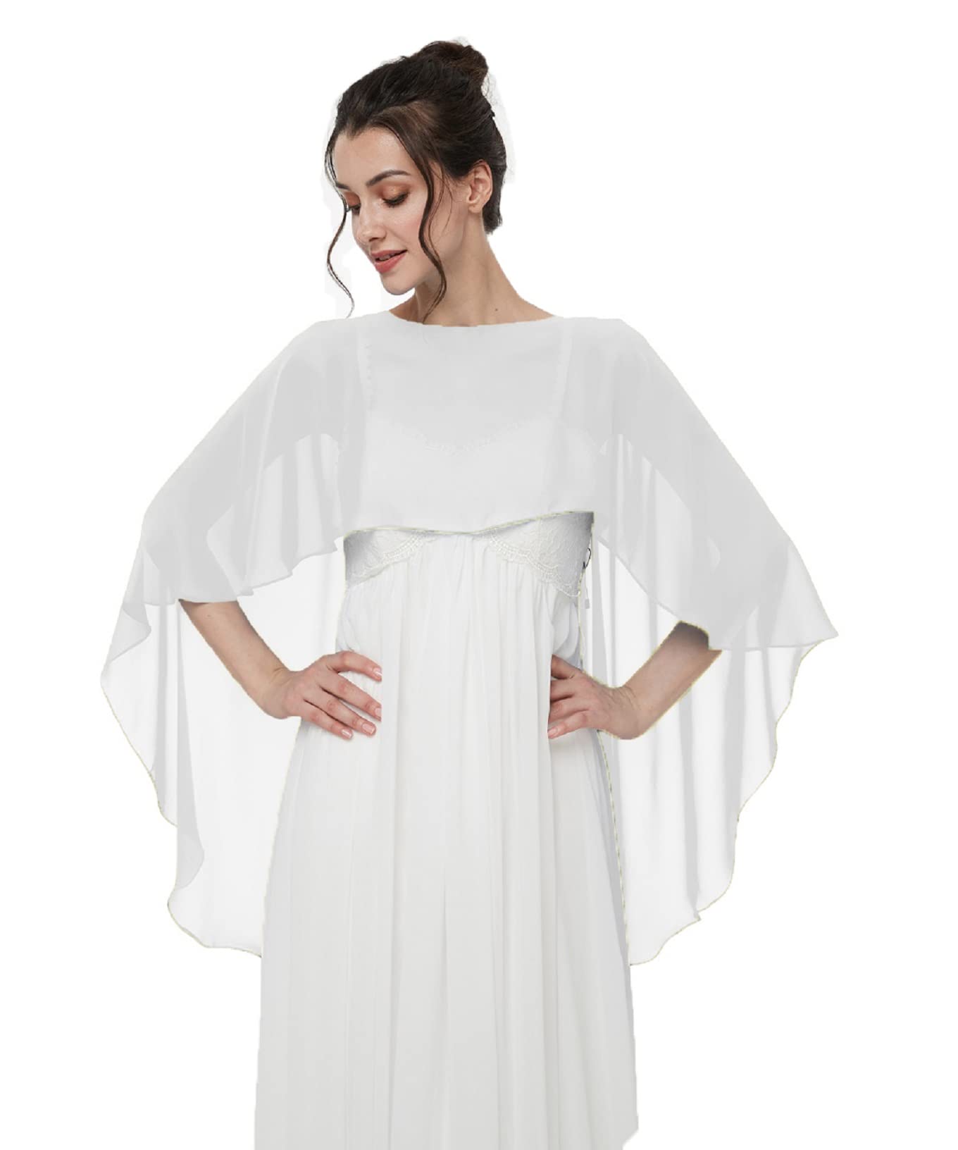 Pukguro Sheer Shawls and Wraps for Evening Dresses Chiffon Capes for Women Soft Wedding Cover Up White