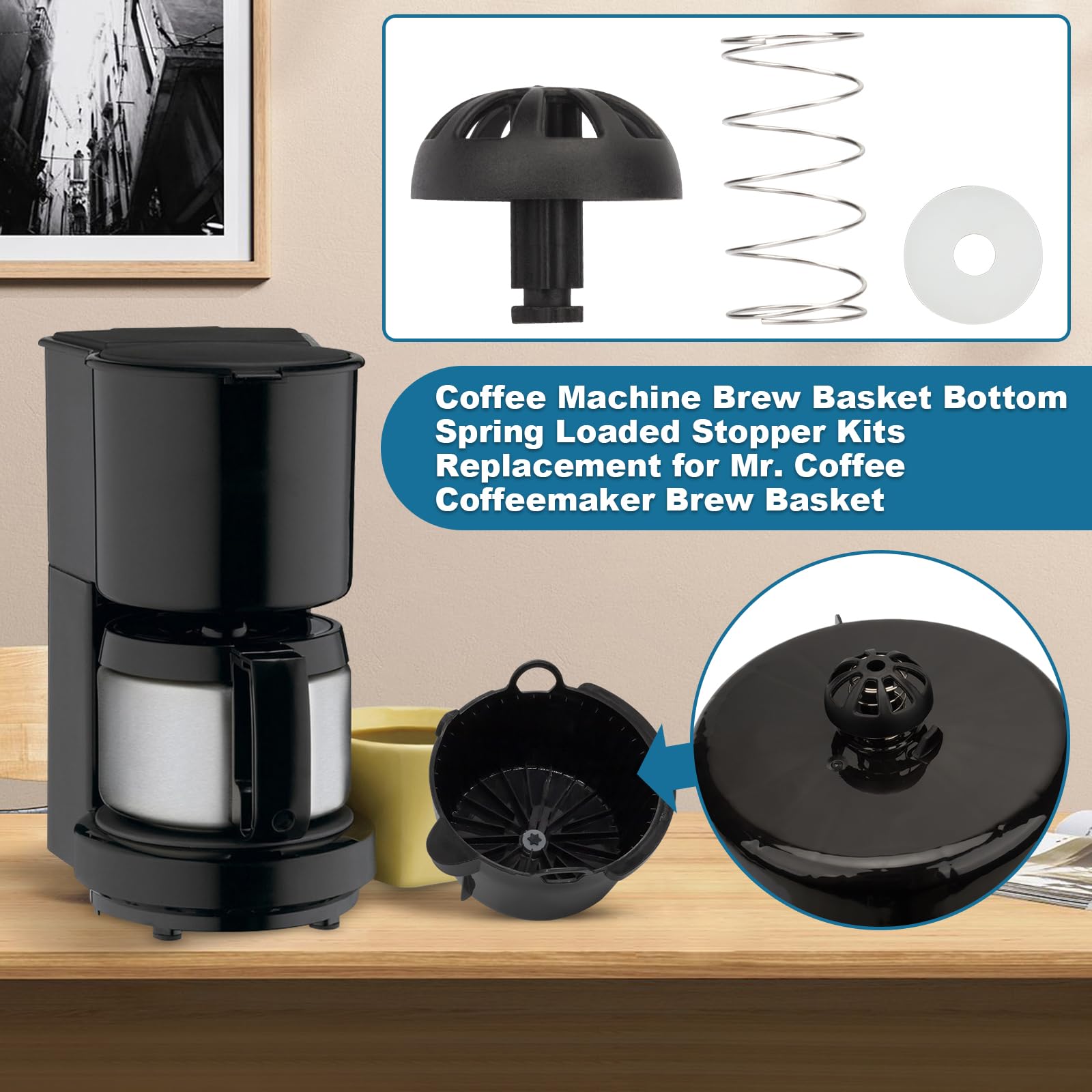 Showingo Coffee Machine Brew Basket Bottom Spring Loaded Stopper Kits(1 pack) ,Compatible with Mr. Coffee Parts 185774-000-000,112435-000-000, 112435000000, 112435 000 000