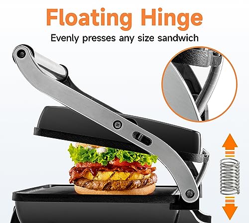SUSTEAS Panini Press Grill - Sandwich Maker with Non-Stick Cooking Plate, Electric Indoor Grill that Opens 180 Degrees, Floating Hinge Panini Press Grill, Compact Design for Easy Storage