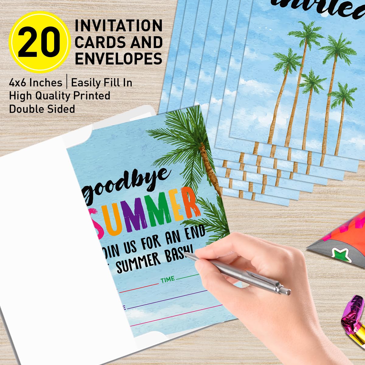 UDNADKEX Summer Bash Party Invitations with Envelopes, Summer Barbecue Cookout Pool Party Invites, End of Summer Invite Cards, Goodbye Summer, 4"x6" Set of 20