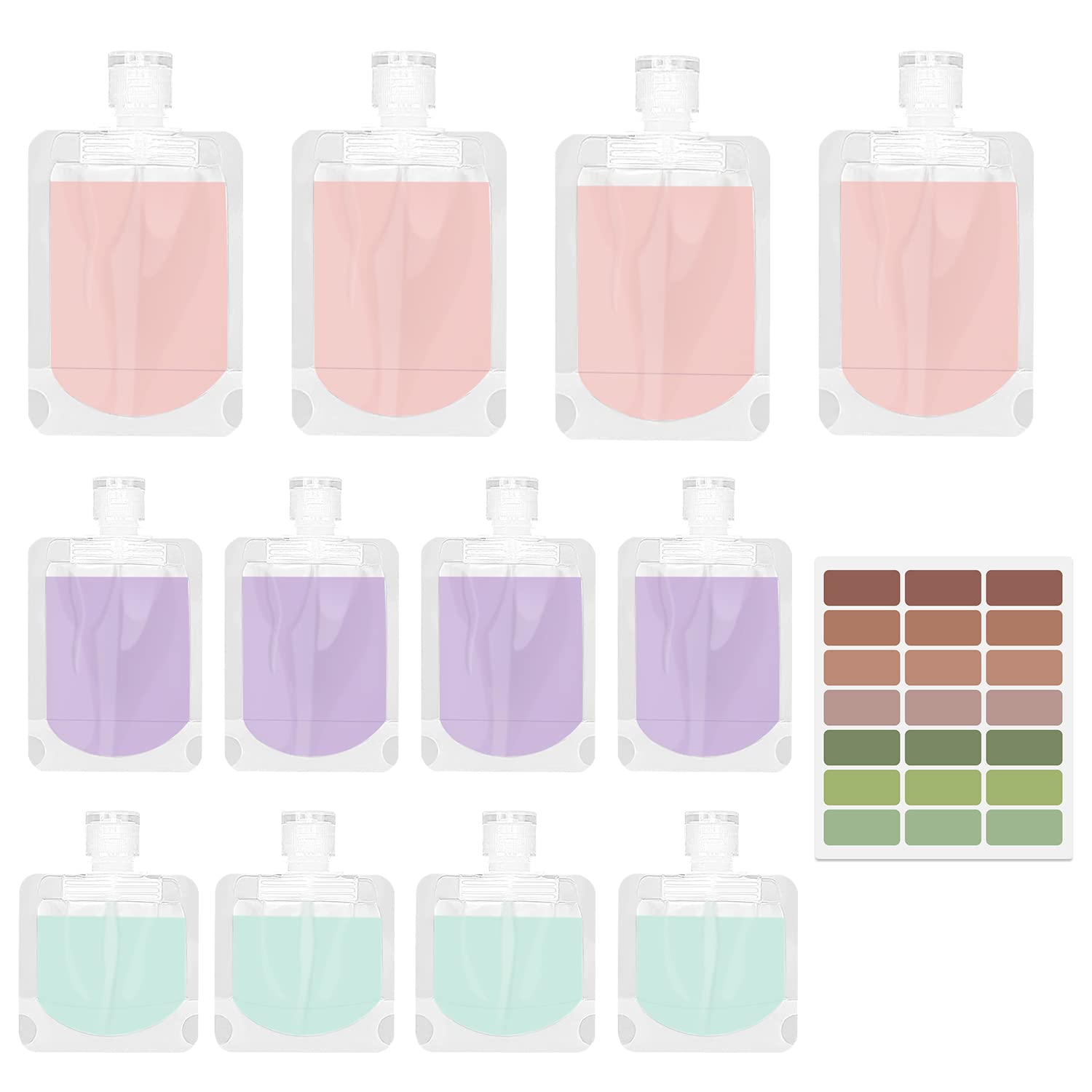 VCZH Travel Pouches for Toiletries 13 Pack, Travel Bottles for Toiletries,TSA Approved Squeeze Flat Bottle Pouches, Great for Trips with Refillable Travel Accessories (30ml/50ml/100ml)