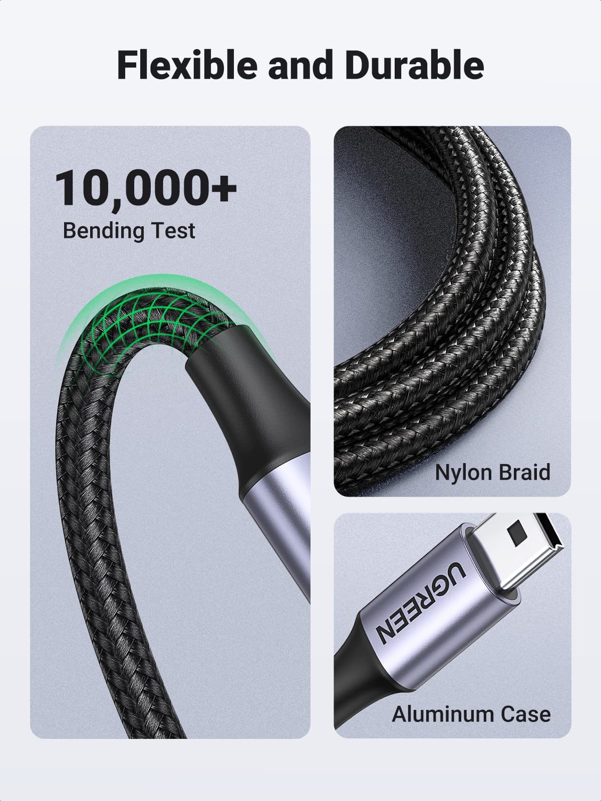 UGREEN Mini USB Cable [10ft, 2-Pack] USB Mini B 2.0 Cable Nylon Braided Charging Cord Compatible with Garmin Nuvi GPS,Dash Cam,Blue Yeti,Digital Camera,PS3 Controller,Hard Drive,MP3 Player,GoPro
