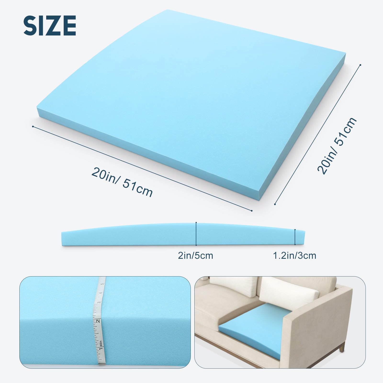 Thyle 3 Pcs Couch Sofa Cushion Support for Sagging Seat 20'' x 20'' x 2'' Replacement Couch Cushions High Density Foam Curve Under Couch Cushion Filling Furniture for Loveseat Chair