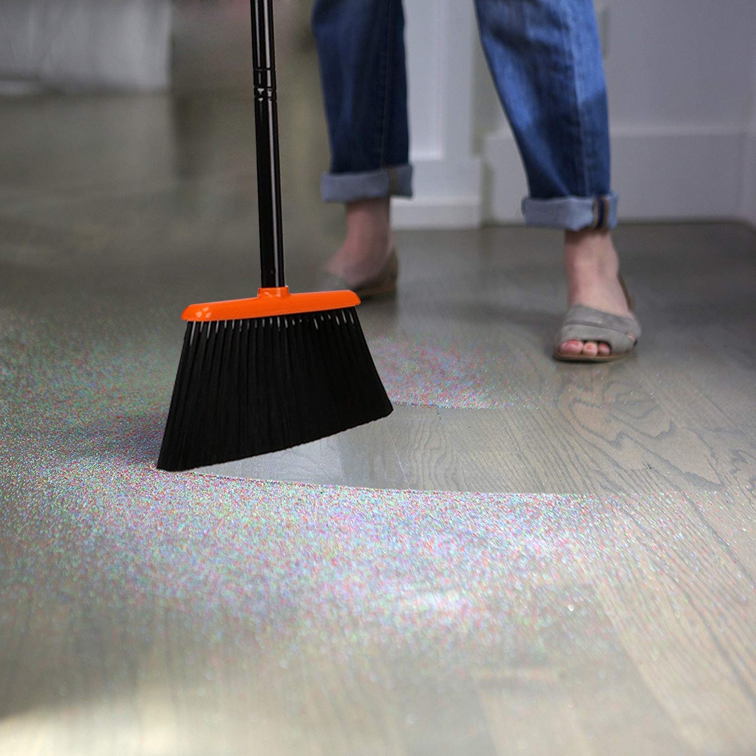 TreeLen Angle Broom and Dustpan Set, Dust Pan Snaps On Broom Handles Orange