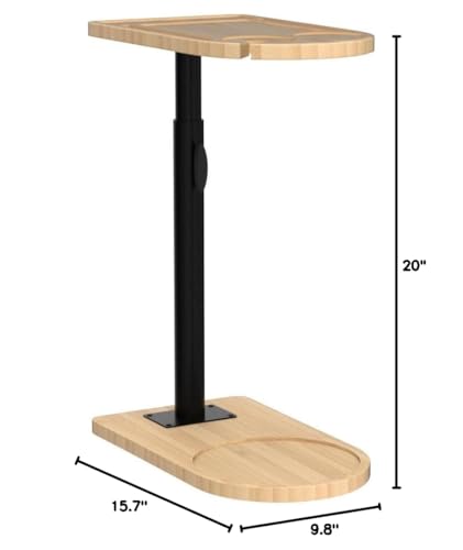 YUHFERA 360° Swivel Sofa Tray Table for Couch Arm - Height Adjustable End Table for Bed or Chair with Phone & Tablet Slots, TV Tray Table, Side Table Tray for Small Spaces(Bamboo)