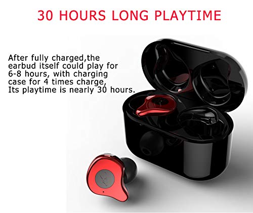 Sabbat True Wireless Earbuds, E12 Ultra Bluetooth 5.0 Headphones with Charging Case, Noise Cancelling Built in Mic TWS HiFi Bass Stereo in Ear 30 Hours Playtime Earphones for Android iPhone (Red)