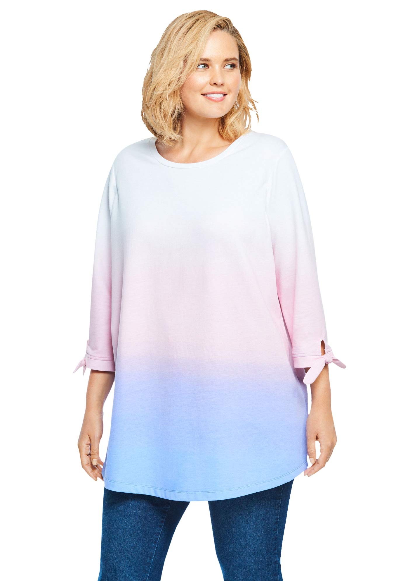 Woman Within Women's Plus Size French Terry Tie-Sleeve Sweatshirt - 18/20, Pink Ombre