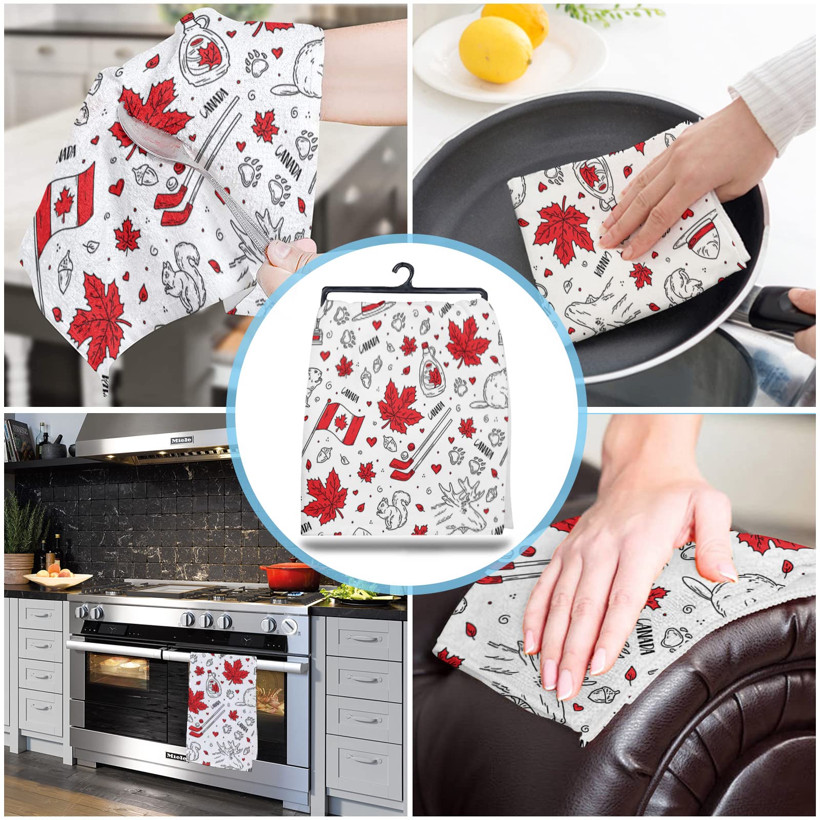 ZOE GARDEN Marple Beaver Flag Kitchen Towels, Absorbent Microfiber Kitchen Dish Hand Tea Bath Towel, Canada Red White Flag Quick Dry Cleaning Cloth Dishclothes Decorative Sets, (1-PC, 18x28)